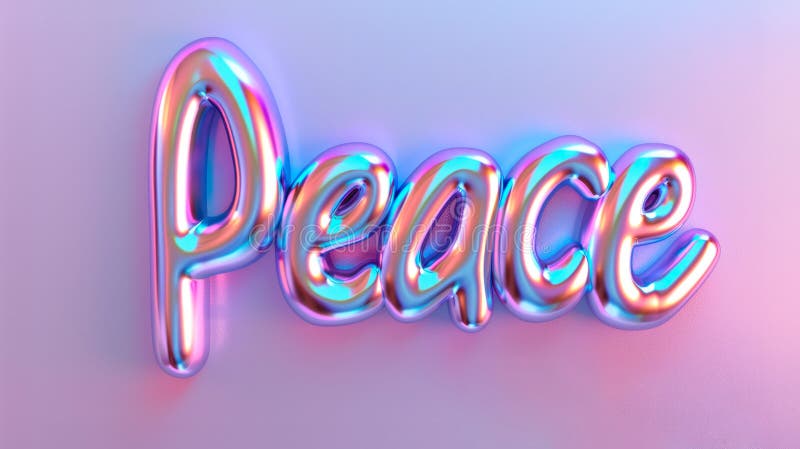 3D Fluid Holographic Illustration with Peace Word with Chrome Effect ...