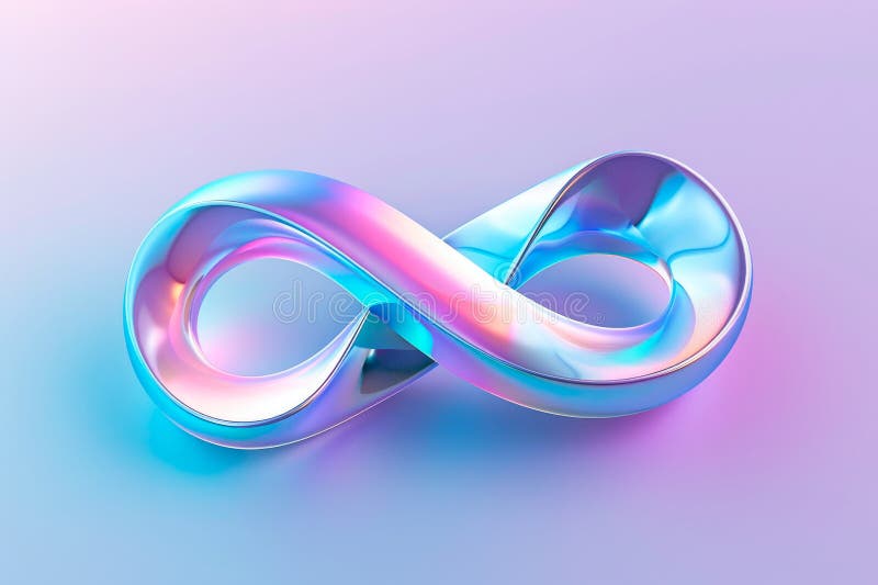 3D Fluid Holographic Infinity Sign on a Soft Pink and Blue Colors Stock ...