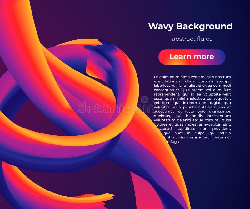 3d Fluid Wavy Background in Modern Style, Vector Landing Page Concept ...