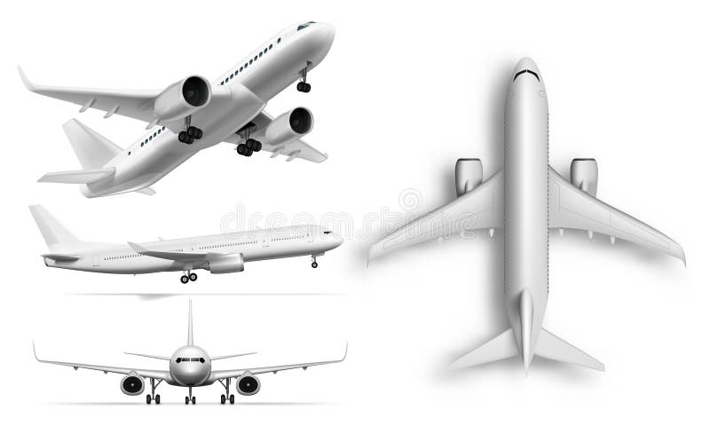 3D Flying Airplane, Jet Aircraft. Top, Front, Side Stock Vector ...