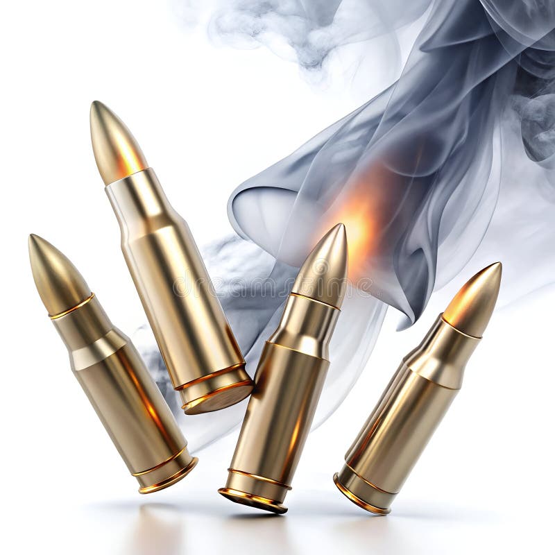 "3D Flying Bullets with Smoke Isolated on White Background Stock ...