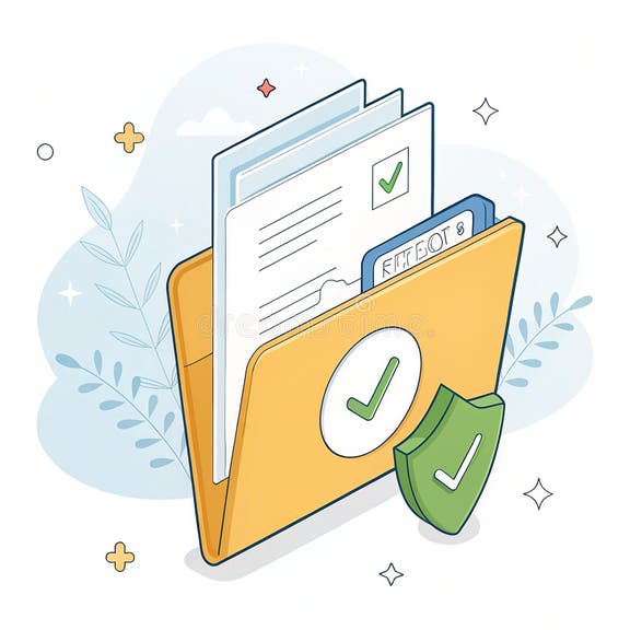 3D Folder with Document and Check Mark Icon Stock Illustration ...
