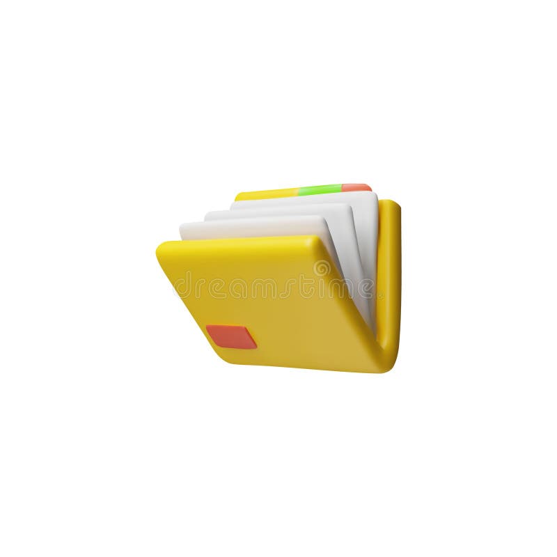 3D Folder Icon. Vector Illustration of Yellow File with Documents Stock ...