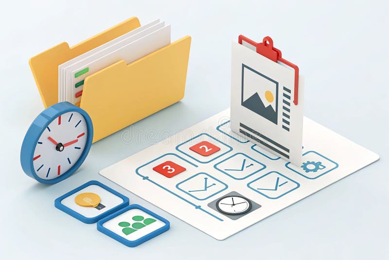 3D Folder with Multimedia File and Time Alert Icon Stock Illustration ...