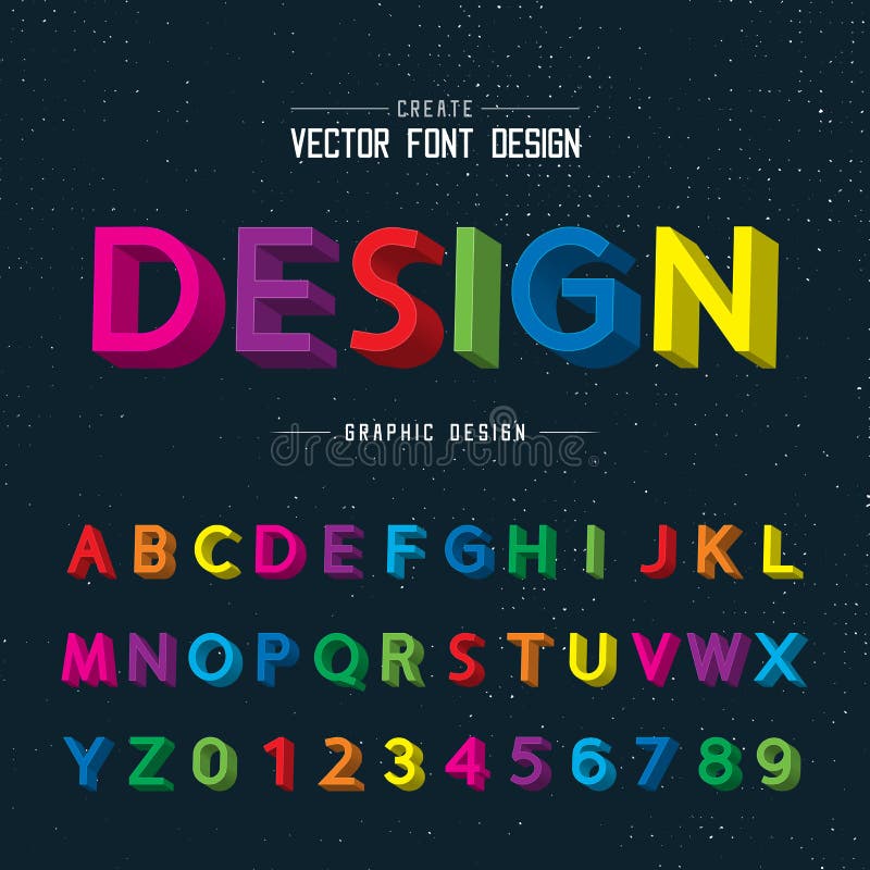 3D Font Color and Alphabet Vector, Writing Square Typeface Letter ...