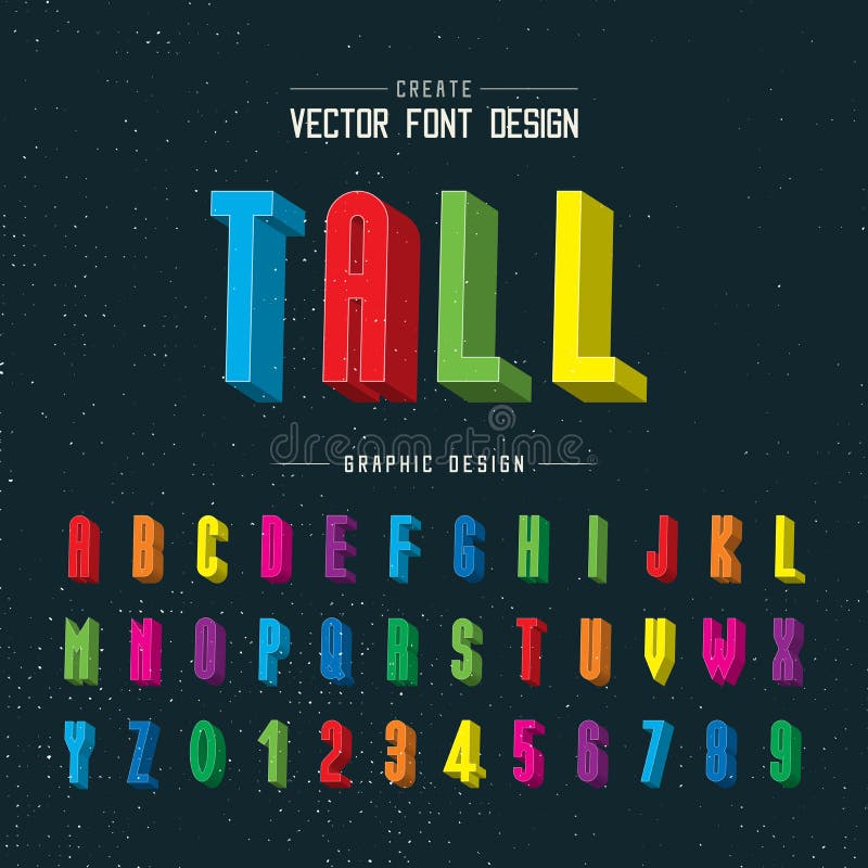 3D Font Color and Alphabet Vector, Writing Tall Typeface Letter Design ...