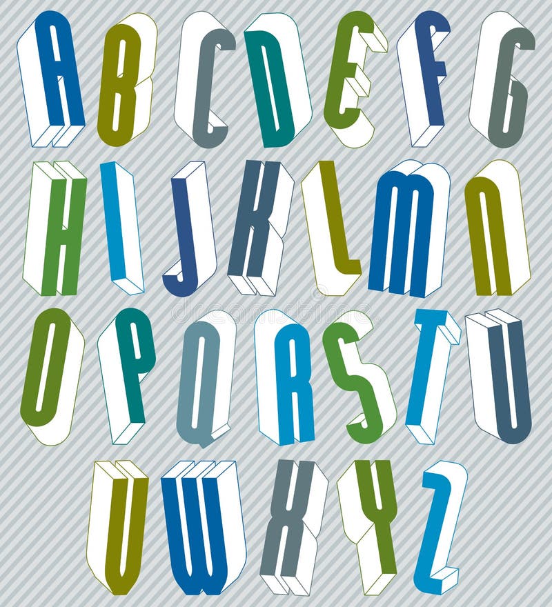 3d Font with Good Style, Simple Shaped Letters Alphabet Stock Vector ...