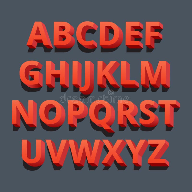 3d Font. Three-dimensional Alphabet Letters. Vector Illustration. Stock ...