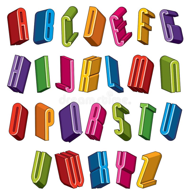 3d Font, Vector Colorful Letters, Geometric Dimensional Alphabet Stock ...
