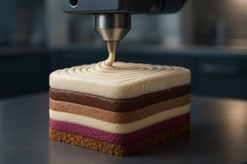 3D Food Printer Creating Layered Cake with Colorful Layers and Smooth ...