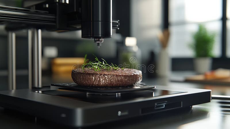 A 3D Food Printer Skillfully Assembles a Vibrant Plant-based Steak, Showcasing Innovative ...