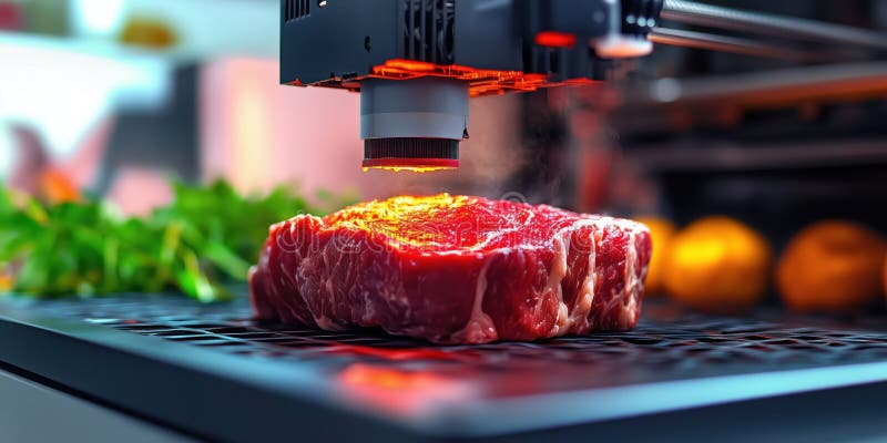 3D Food Printing Technology Showcasing Steak Preparation with Laser ...