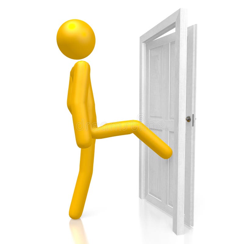 3D Force Concept - Cartoon Character Kicking a Door Stock Illustration ...
