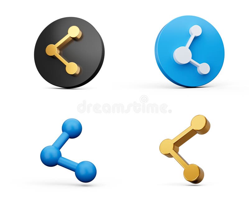 3d Four Different Style of Share Symbols with Rounded Icons on White ...