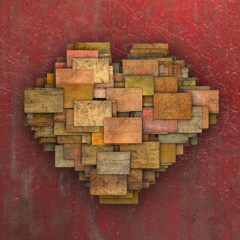 3d Fragmented Love Heart Shape Square Tile Grunge Pattern Stock ...
