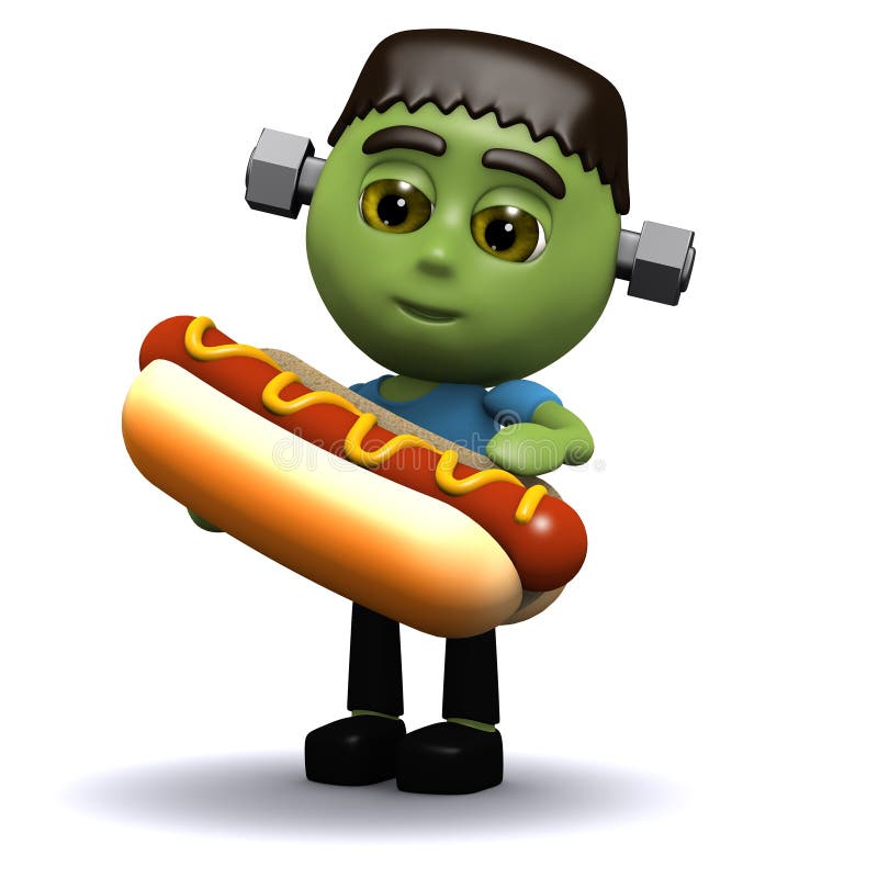 3d Frankenstein Eats a Hotdog Stock Illustration - Illustration of meal ...