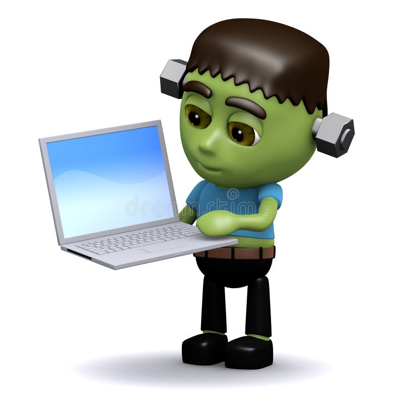 3d Frankenstein Has a New Laptop Stock Illustration - Illustration of ...