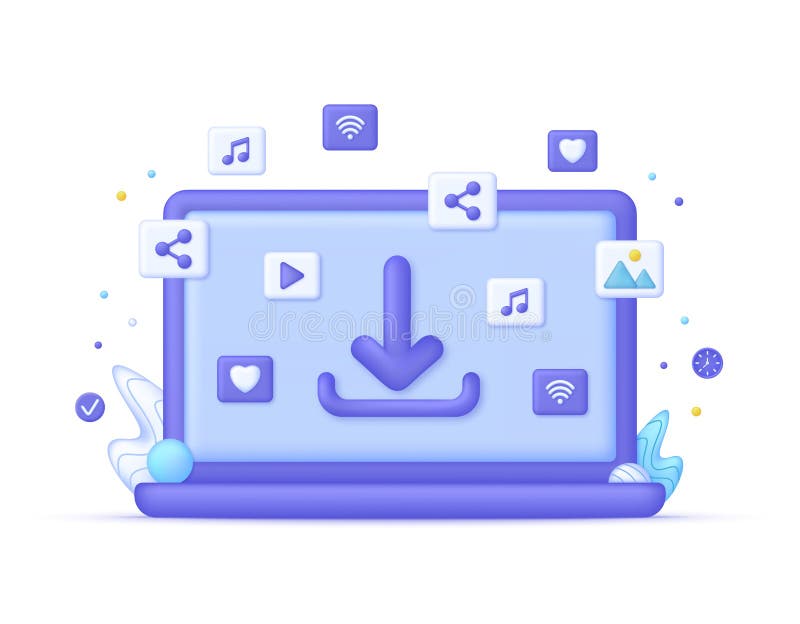 3D Free Download Illustration. Upload Sign on Laptop Screen. File ...