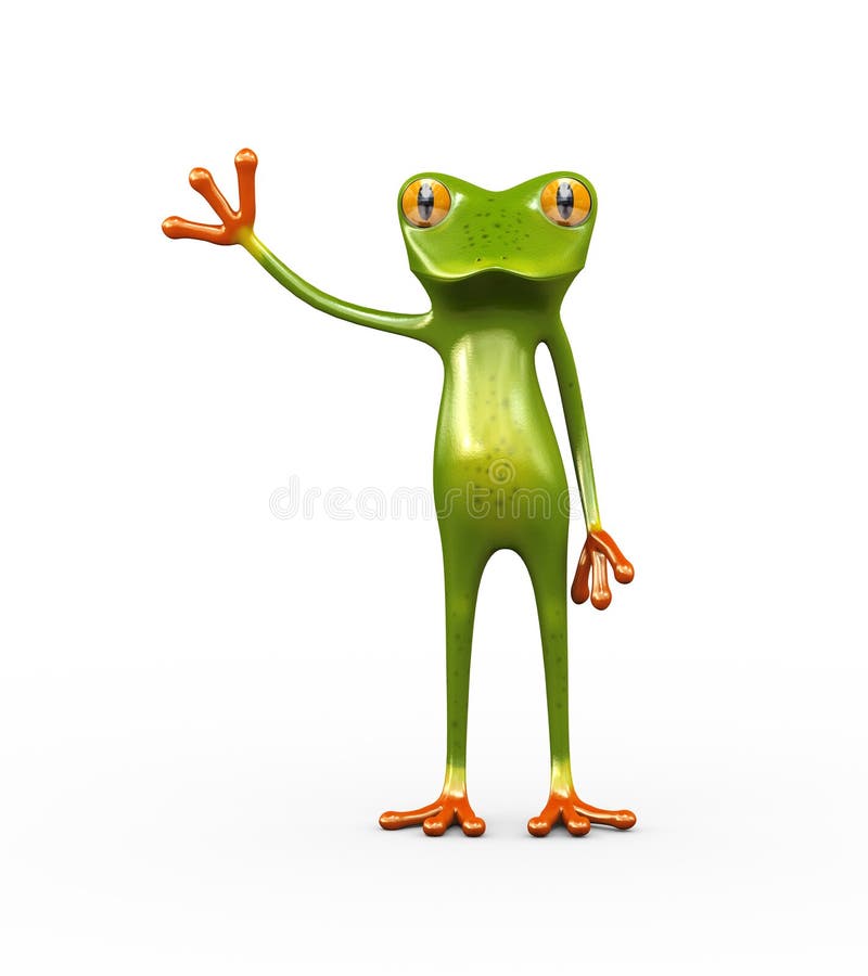 3d frog with one hand up stock illustration. Illustration of cute ...
