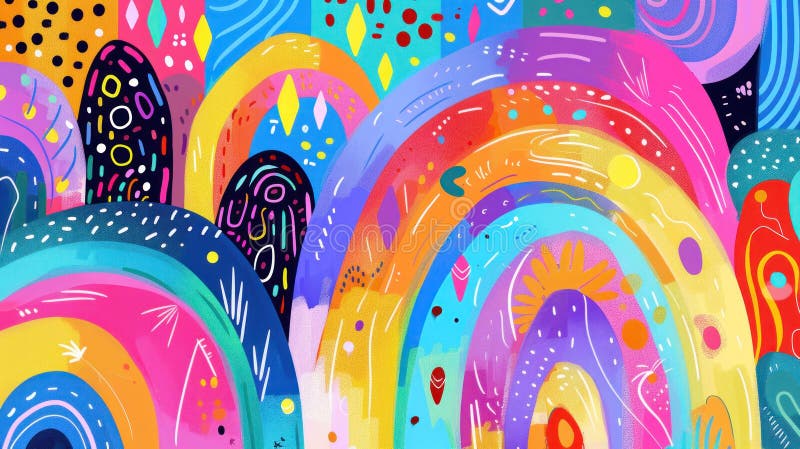 Playful Rainbow Doodles with Abstract Patterns and Bright Highlights ...