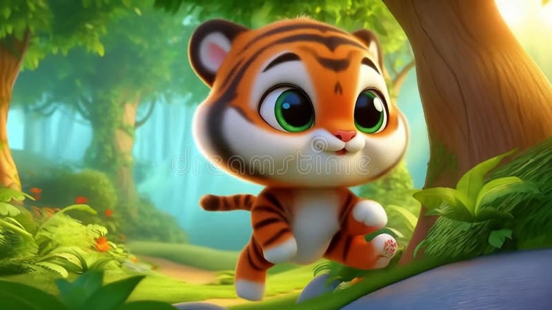3D Funny Baby Tiger Cartoon Animation Stock Video - Video of predator ...