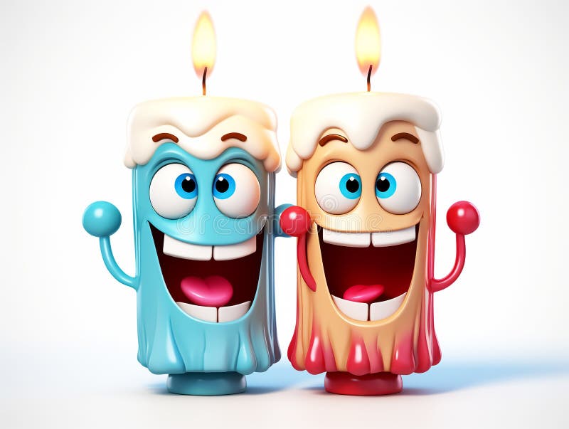 3D Funny Burning Candles Cartoon. Party Time Stock Illustration ...