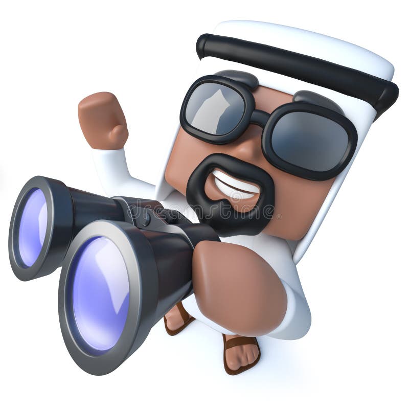 3d Funny Cartoon Arab Sheik Character Using a Pair of Binoculars Stock ...