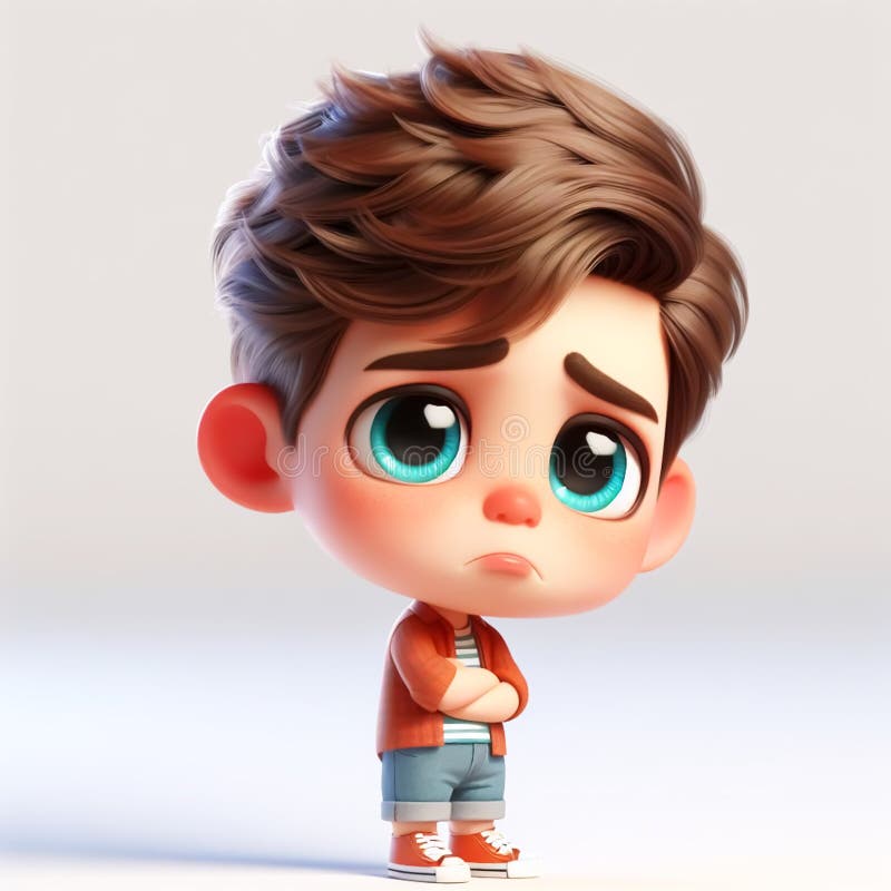 3D Funny Cartoon of Bored and Sad Child. AI Generated Stock ...