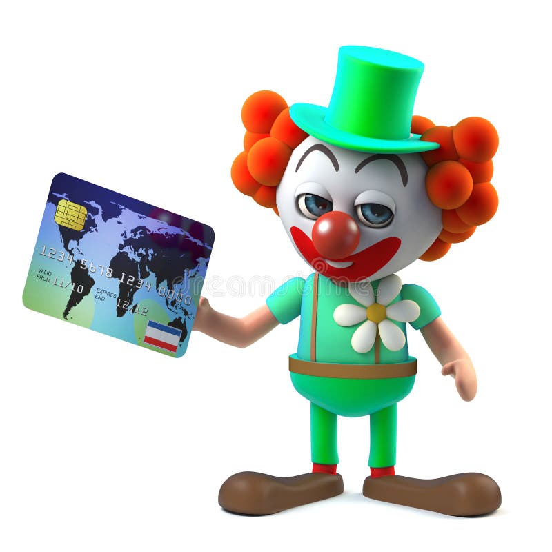 3d Funny Cartoon Clown Character Pays with a Debit Card Stock ...