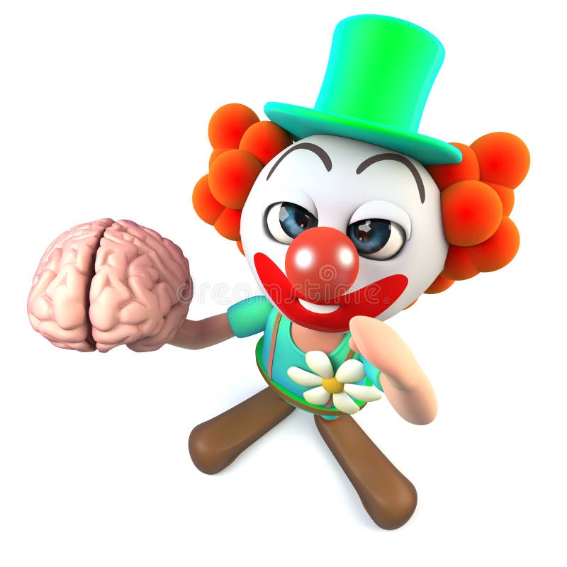 3d Funny Cartoon Crazy Clown Character Holding a Human Brain Stock ...