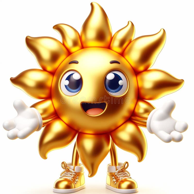 3D Funny Cartoon of Golden Sun Figure. AI Generated Stock Illustration ...