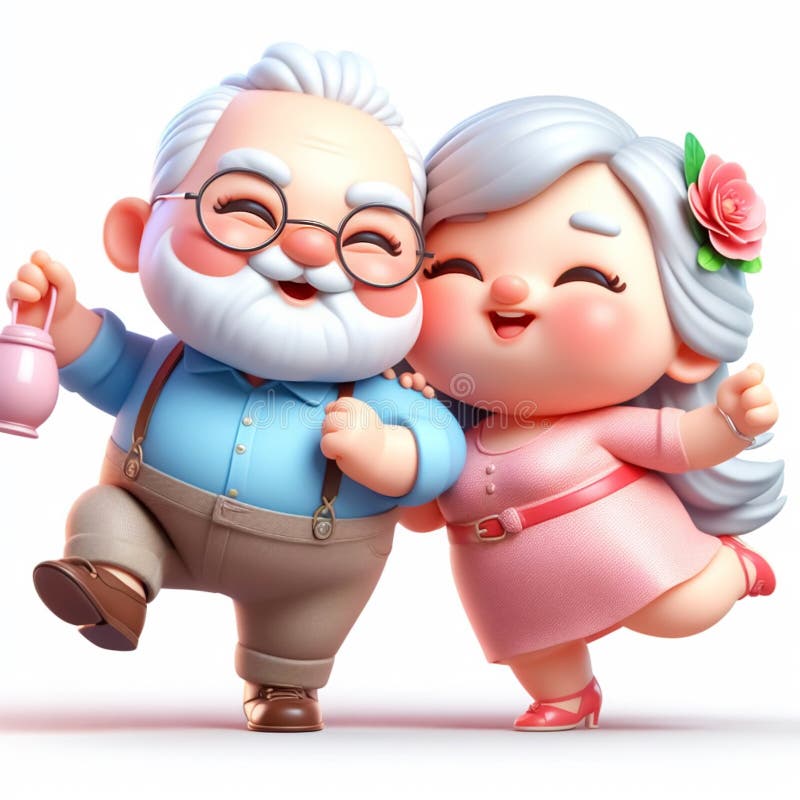 3D Funny Cartoon of Happy Elderly Couple Dancing and Singing. AI ...