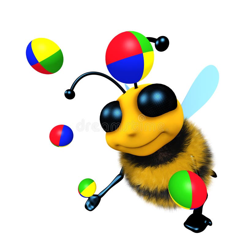 3d Funny Cartoon Honey Bee Character Juggling Some Balls Stock ...