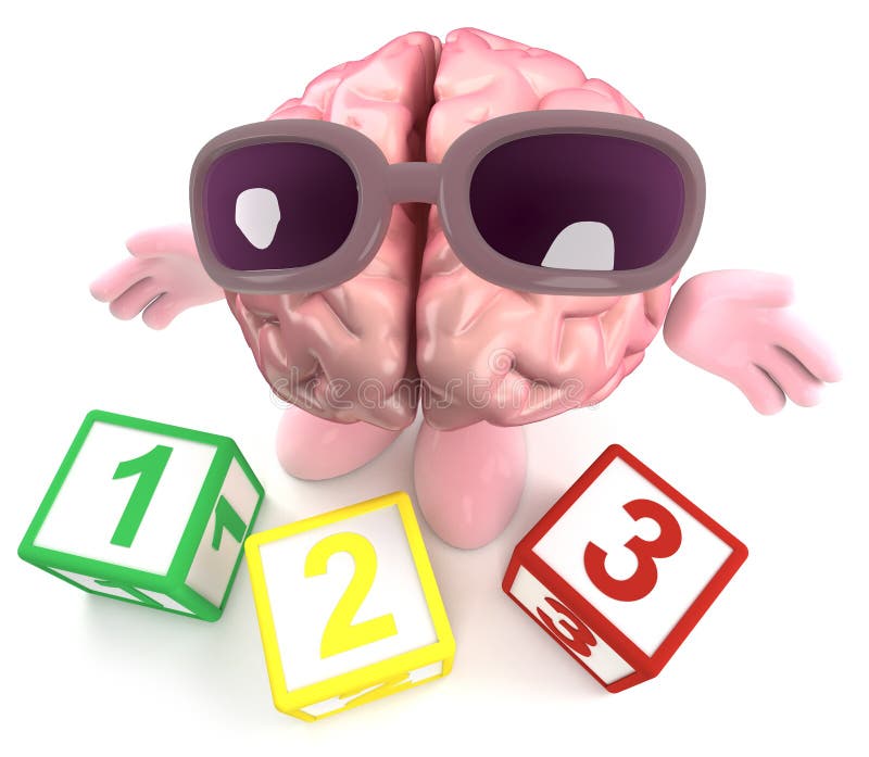 3d Funny Cartoon Human Brain Character Playing with Counting Blocks ...