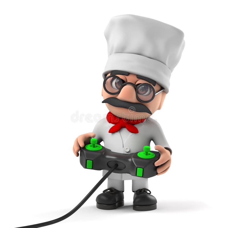 3d Funny Cartoon Italian Pizza Chef Character Playing a Videogame with ...