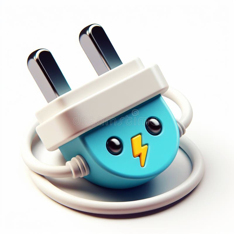 3D Funny Cartoon of a Plug. Technology Concept Stock Illustration ...