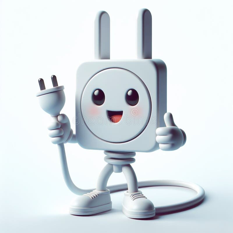 3D Funny Cartoon of a Plug. Technology Concept Stock Illustration ...