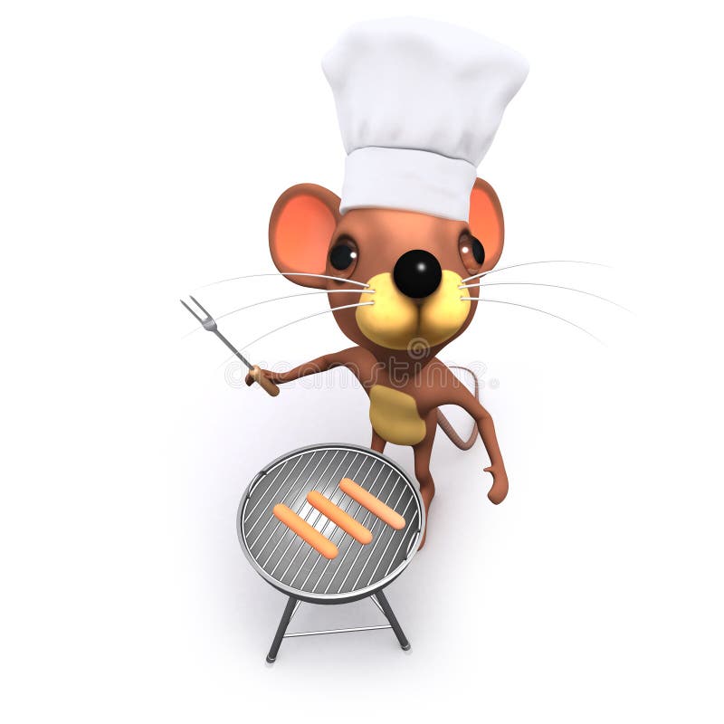 3d Funny Cartoon Rodent Mouse Character Cooking on a Barbecue Stock ...