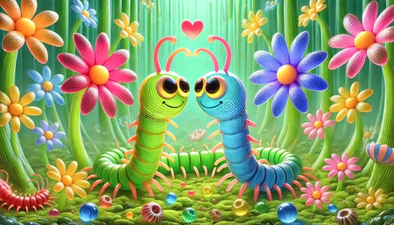 3D Funny Centipede Cartoon in a Forest. Funny Animation Stock ...