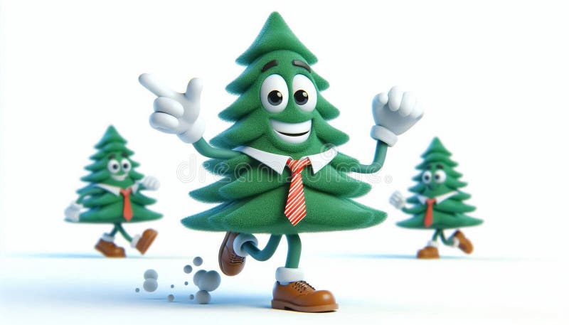 3D Funny Christmas Tree Cartoon. Christmas Celebration Time Stock ...