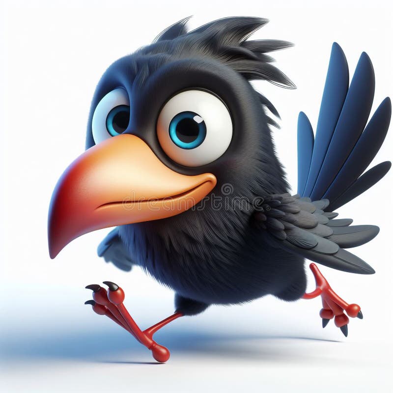 3D Funny Crow Cartoon. Birds in the Wild for Illustrations for Children ...