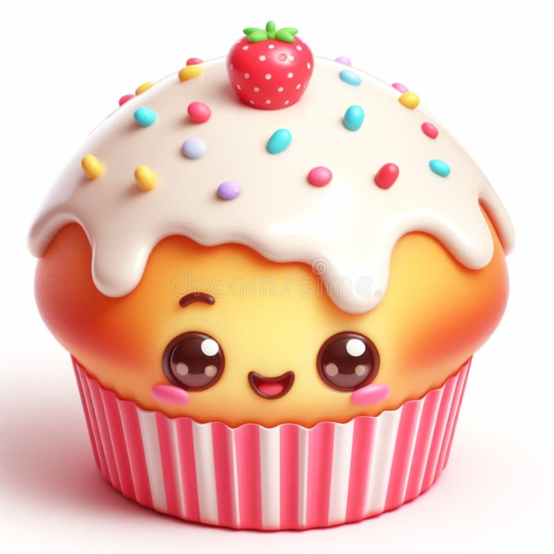 3D Funny Cupcake, Muffin Cartoon. AI Generated Stock Illustration ...