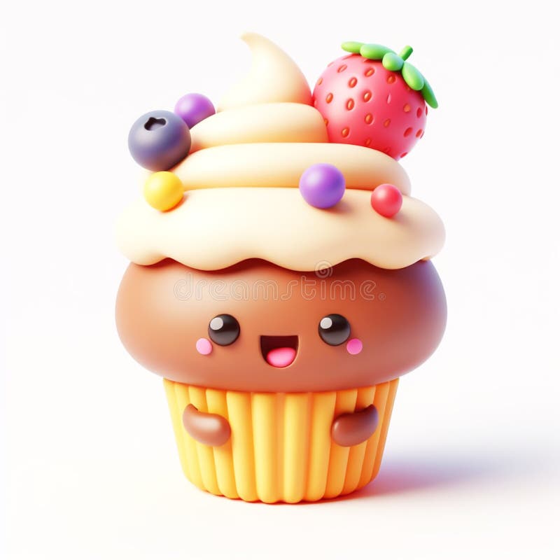 3D Funny Cupcake, Muffin Cartoon. AI Generated Stock Illustration ...