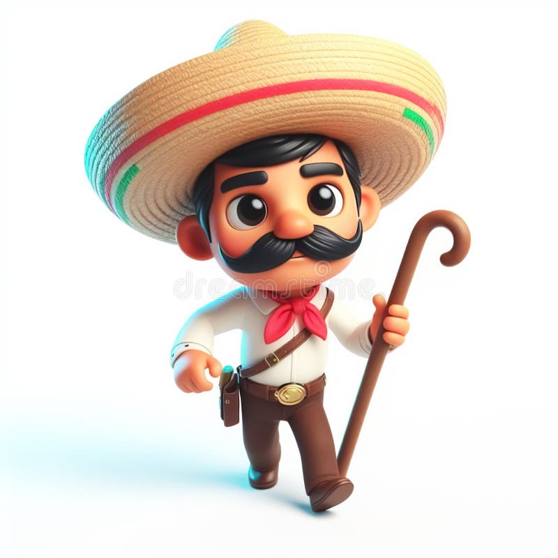 3D Funny Cute Mexican Cartoon, with Charro Hat. AI Generated Stock ...