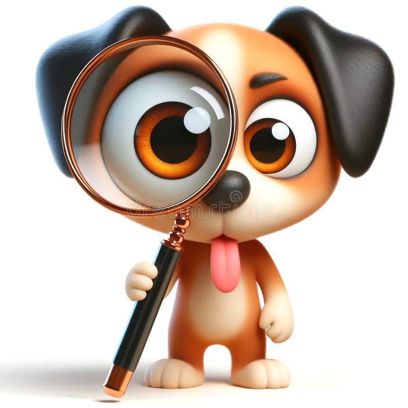 3d Funny Dog ??detective with Magnifying Glass Stock Illustration ...