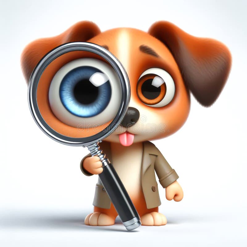 3d Funny Dog ??detective with Magnifying Glass Stock Illustration ...