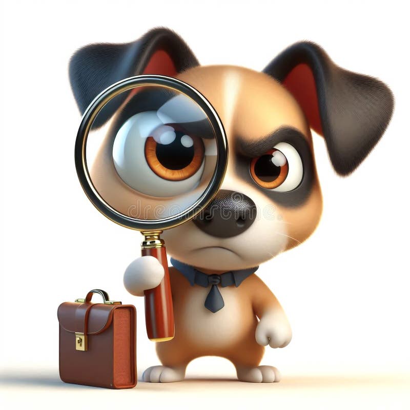 3d Funny Dog ??detective with Magnifying Glass Stock Illustration ...