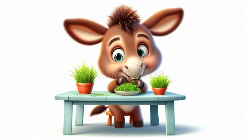 3D Funny Donkey Cartoon Eating Grass Stock Illustration - Illustration ...