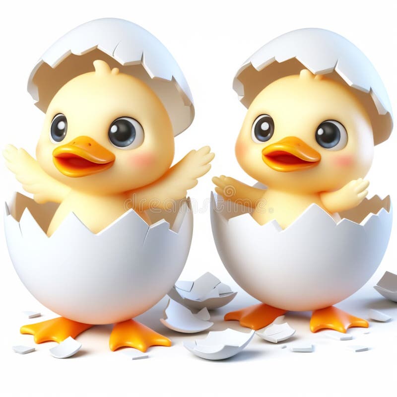3D Funny Duckling Cartoon, in a Broken Eggshell. Fun Animals for ...