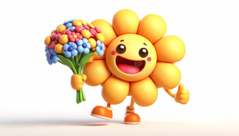 3D Funny Flower Cartoon. Spring, Time of Flowers Stock Illustration ...